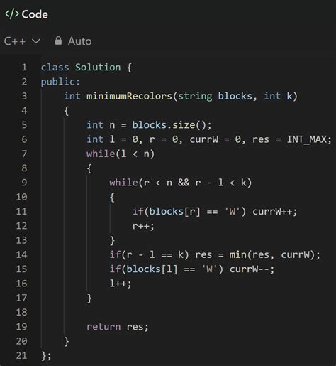 2379 Minimum Recolors To Get K Consecutive Black Blocks 解題紀錄 佛朗火箭製造基 Supersonico Dcard