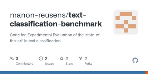 Github Manon Reusens Text Classification Benchmark Code For