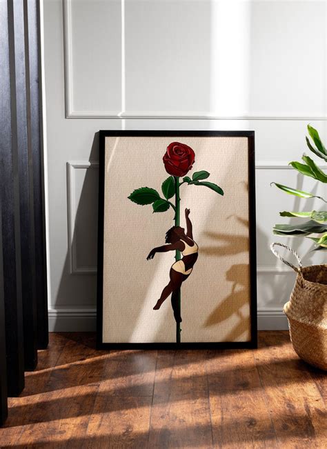 Pole Dance Wall Art Rose Flower Art Black Woman Digital Print Pole
