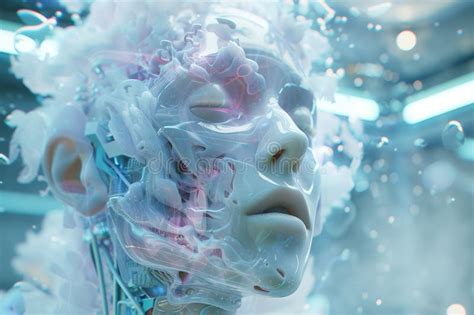 Artificial Intelligence Robot Head In Futuristic Laboratory Stock Illustration Illustration