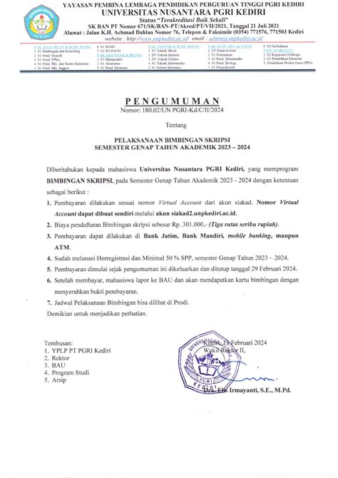 PENGUMUMAN PEMBAYARAN BIMBINGAN SKRIPSI SEMESTER GENAP 2023 2024