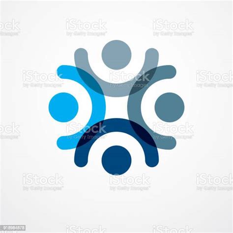 팀웍 사업가 화합과 협력 개념 사람들이 승무원으로 간단한 기하학적 인 요소를 사용 하 여 만든 벡터 아이콘입니다 우정 드림 팀 미국된 승무원 블루 디자인입니다 손 잡기에