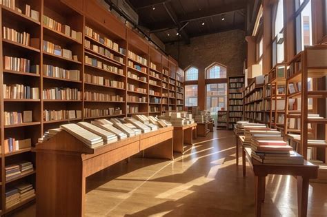 Premium Ai Image A Wooden Board In A Bookstore With Rows Of Books And Literature