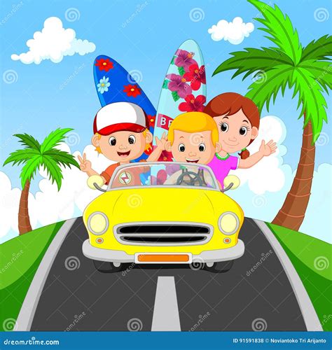 De Vakantie Van De Beeldverhaalfamilie Vector Illustratie