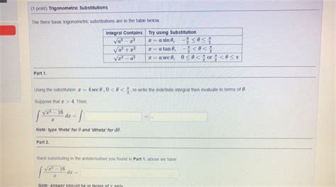 Solved 1 Point Trigonometric Substitutions The Three Basic