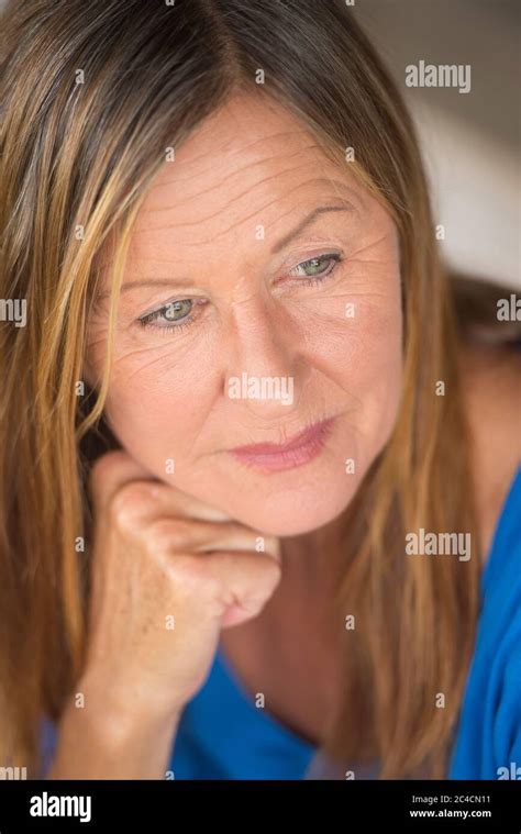 Portrait Attractive Mature Woman With Thoughtful Lonely Facial