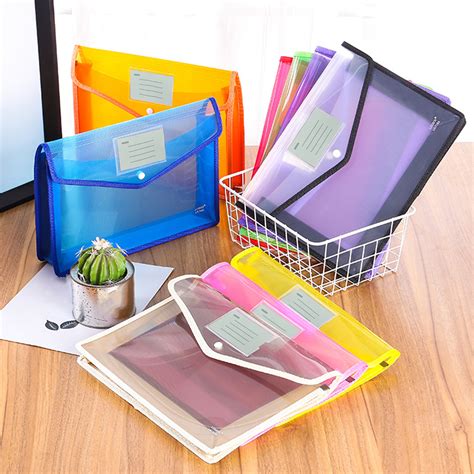 Warkul A4 Colorful File Folder With Label Pocket Horizontal Snap Button