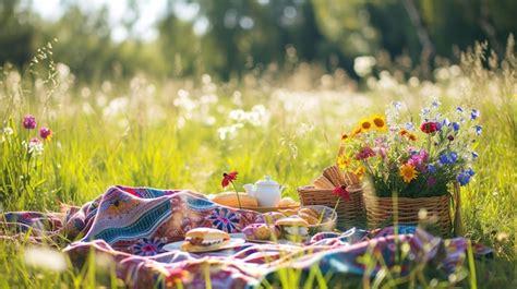 Premium Photo Valentines Day Picnic In Blossoming Flower Meadow