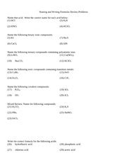 Naming And Writing Formulas Review Problems Naming And Writing Formulas Review Problems Name