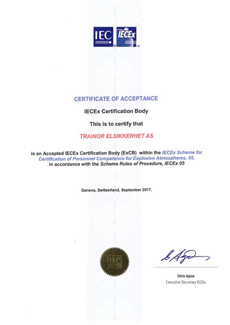 Certificate Of Acceptance Trainor