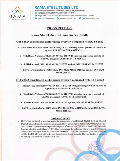 Pressreleaseq2fy2023 Consolidated Performance Overview Download Free Pdf Mergers And