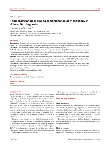 Pdf Temporal Triangular Alopecia Significance Of Trichoscopy In