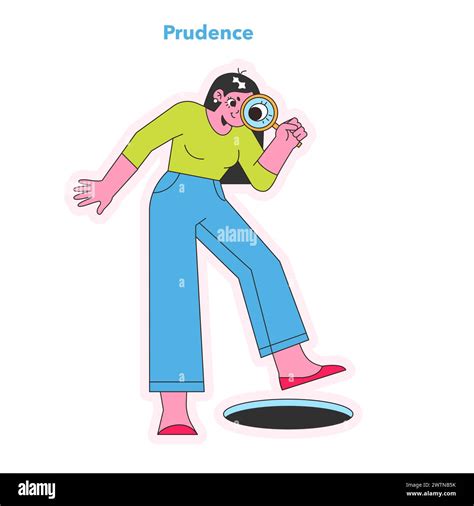 prudence concept cautious character with magnifying glass avoiding