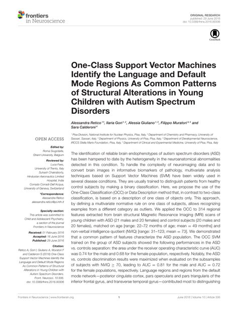 Pdf One Class Support Vector Machines Identify The Language And Default Mode Regions As Common