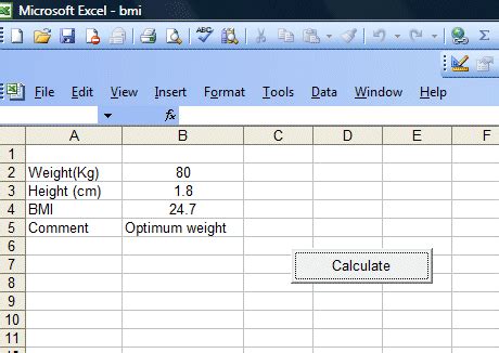 Excel VBA Sample Code BMI Calculator