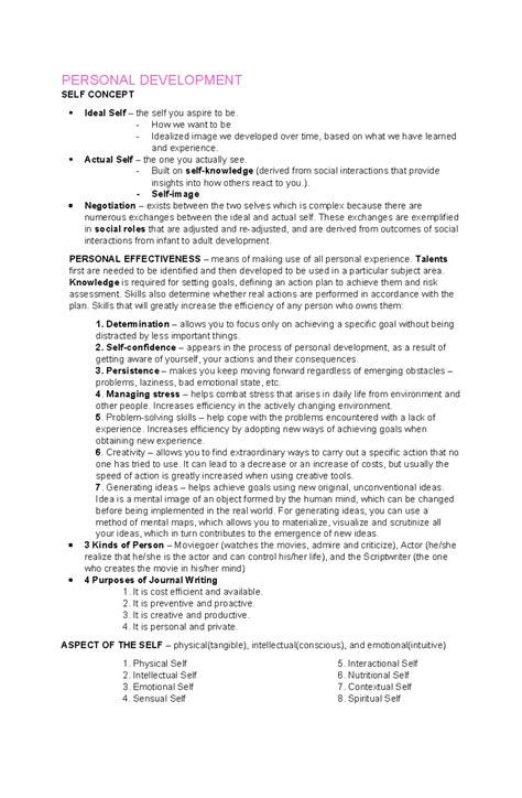 Personal Development Reviewer Personal Development Self Concept