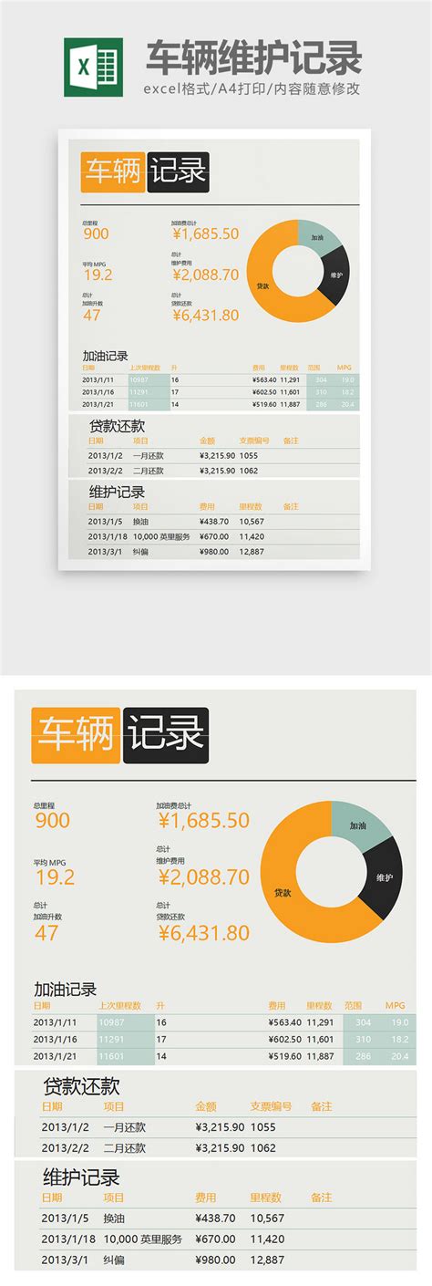 車輛維修管理記錄日誌excel表格模板 Xlsx Excel模板範本素材免費下載 Pikbest