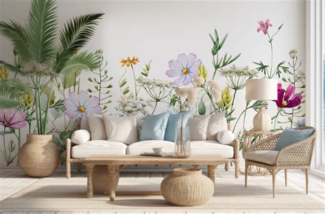 Papier peint Fleurs colorées et aquarelle