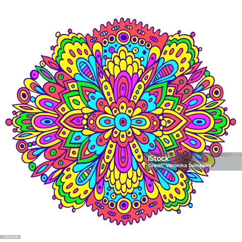 Mandala Bunga Dengan Bunga Dan Daun Ilustrasi Warnawarni Fantasi Doodle
