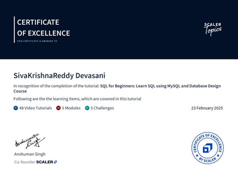 Mysql Scaler Continuouslearning Datadriven Careergrowth Sivakrishnareddy Devasani