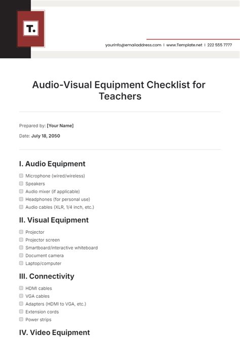 Free Equipment Checklist Templates Editable And Printable
