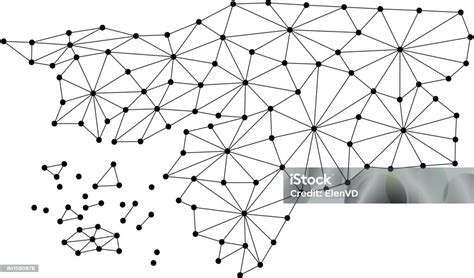 기니 비사우 지도 다각형 모자이크의 네트워크 광선 및 점 벡터 일러스트 레이 션 라인 아프리카 사하라 사막 이남지대에 대한 스톡