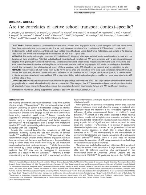 Pdf Are The Correlates Of Active School Transport Context Specific