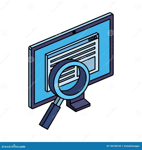 Computer Monitor With Magnifying Glass Stock Illustration Illustration Of Telecommunication