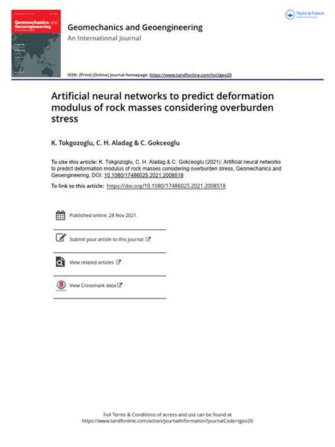 Artificial Neural Networks To Predict Deformation Modulus Pdf Root Mean Square Deviation