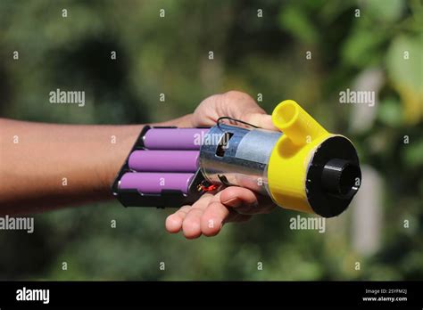 Small Pump Held In The Hand With Battery Pack Water Pump Of Centrifugal Type Made Using 3d