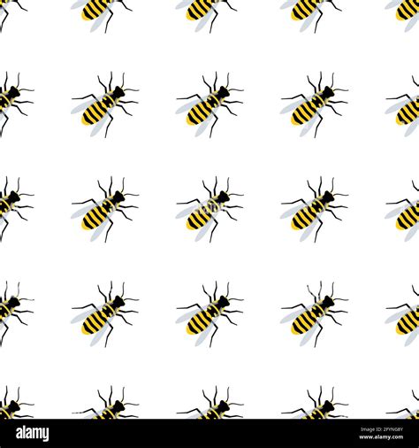 Cartoon Bees Seamless Pattern Bee Flying On White Background Vector