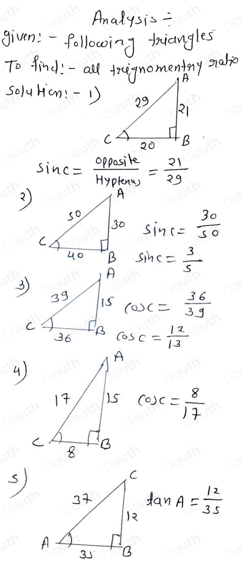 Solved A In Each Triangle Find The Trigonometric Runction Value In
