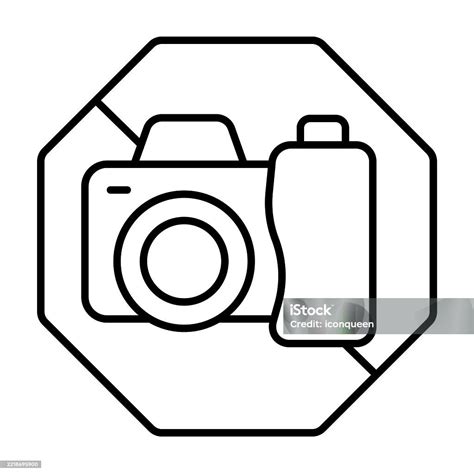 사진을 찍지 마십시오 얇은 선 아이콘 도시 박물관 개념 벡터 그래픽입니다 사진 카메라 금지 흰색 배경에 사진 표시 스타일 모바일 또는 디자인 검은색에 대한 스톡 벡터 아트