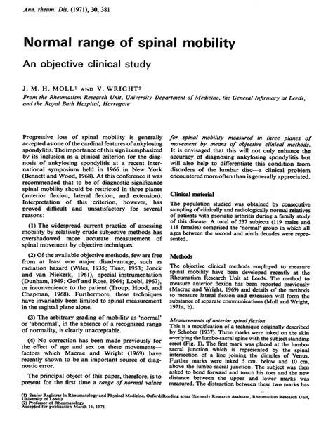 Normal Rom Spinal Mobility Jurnal 1971 Pdf Vertebral Column Medical Diagnosis