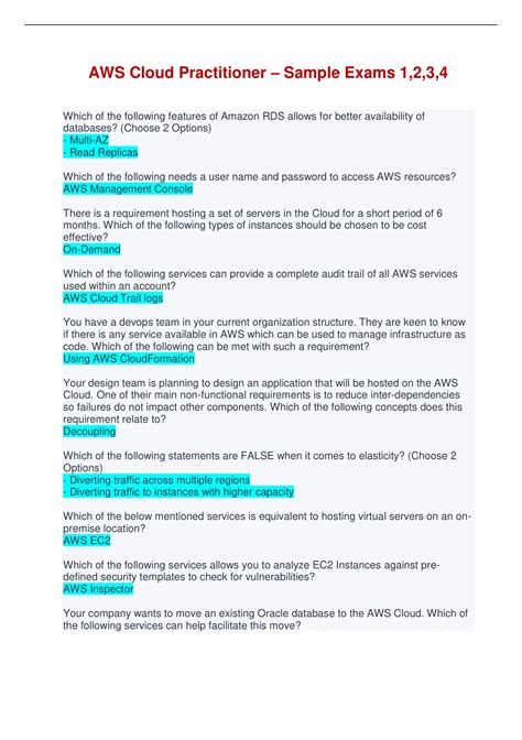 AWS Cloud Practitioner Questions And Answers AWS Cloud Practitioner Stuvia US