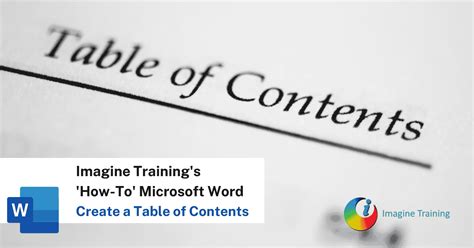 Microsoft Word How To Create A Table Of Contents Imagine Training