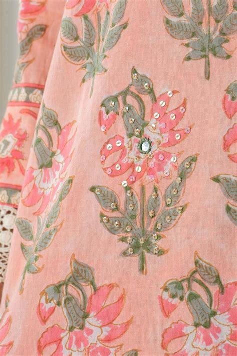 Buy Peach Hand Block Printed Straight Cotton Kurta For Women FGMK Farida Gupta Block