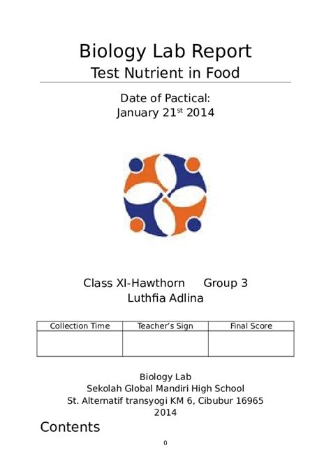 Doc Biology Lab Report Nutrient In Food