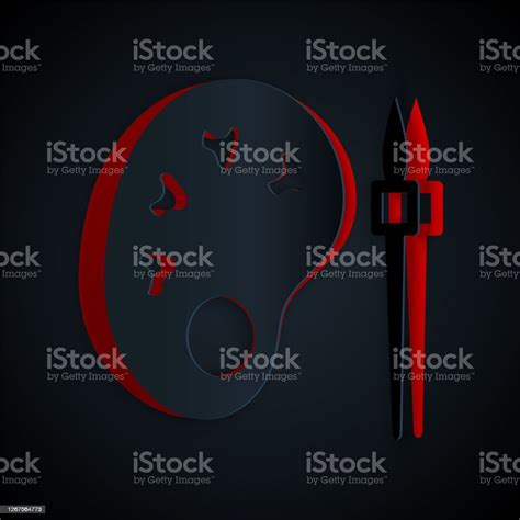 흰색 배경에 격리 된 팔레트 아이콘으로 페인트 브러시를 자른 용지 종이 아트 스타일 벡터 3차원 형태에 대한 스톡 벡터 아트 및