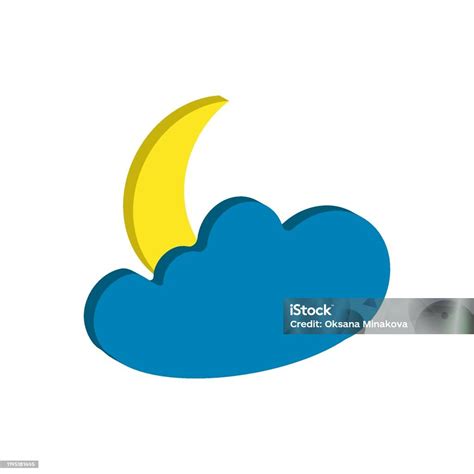 흰색 배경에 고립 된 달과 구름의 일기 예보 아이소메트릭 아이콘 현대적인 스타일의 날씨 기호입니다 웹 사이트 디자인 및 모바일 앱용 벡터 일러스트레이션 0명에 대한 스톡