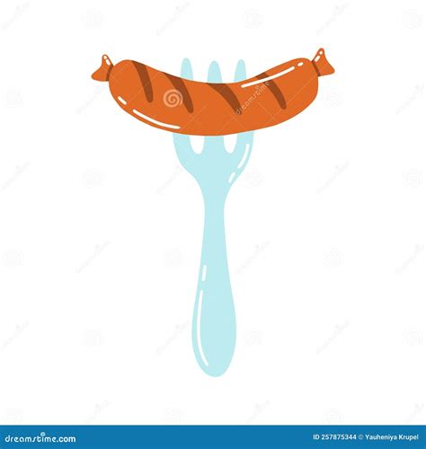 Bavarian Sausage On A Fork Vector Illustration German Snack Stock