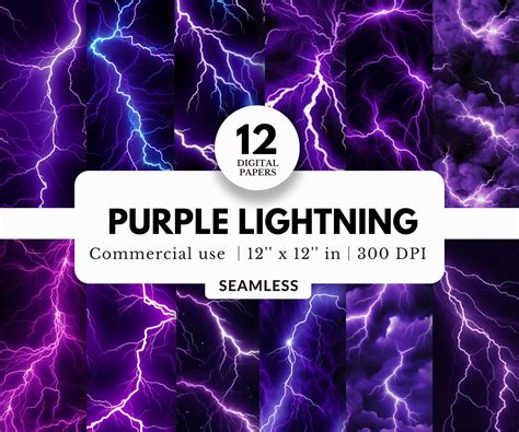 12 Purple Lightning Digital Papers Seamless Pattern 12x12  Download Black Background