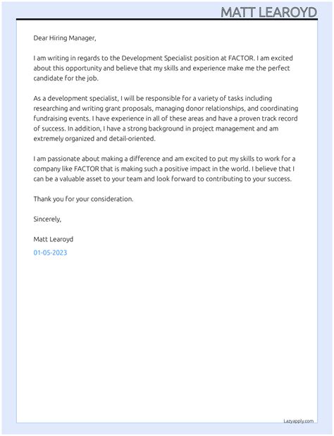 Cover Letter For Factor Lazyapply