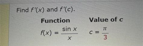 solved find f′ x and f′ c function value of c