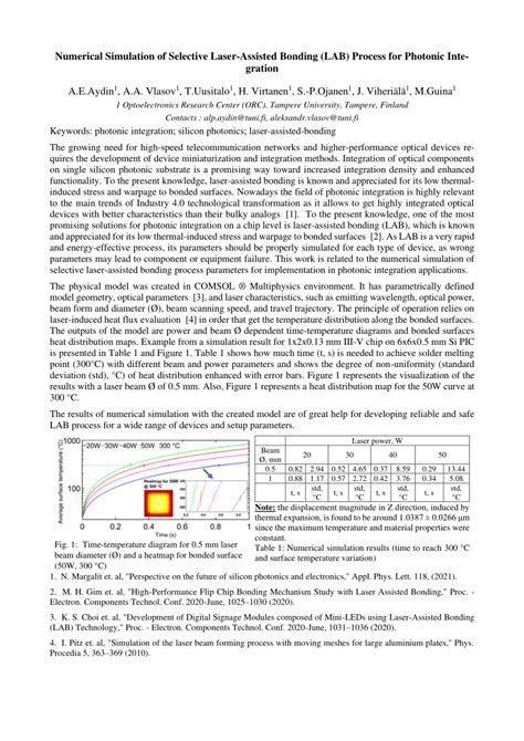 Pdf Numerical Simulation Of Selective Laser Assisted Bonding Lab