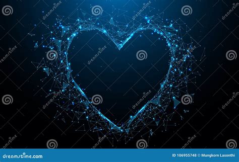Abstract Heart Icon Form Lines And Triangles Point Connecting Network On Blue Background Stock