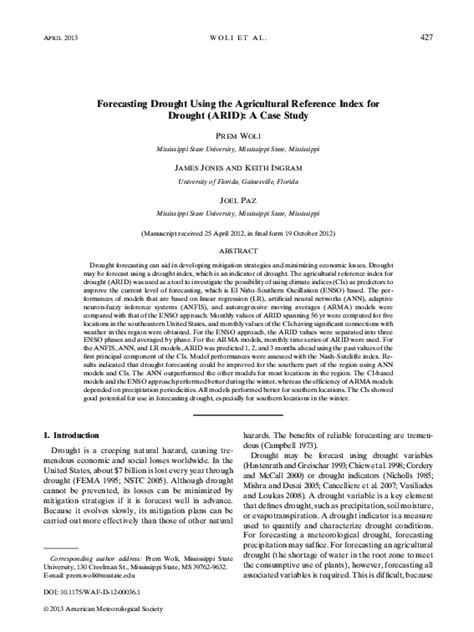 pdf forecasting drought using the agricultural reference index for