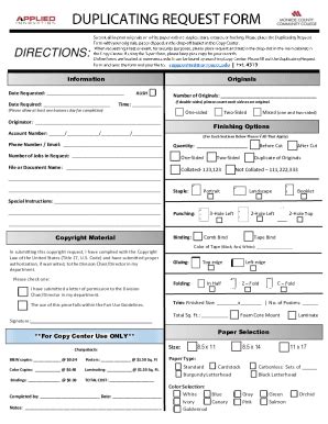 Fillable Online DUPLICATING REQUEST FORM Fax Email Print PdfFiller