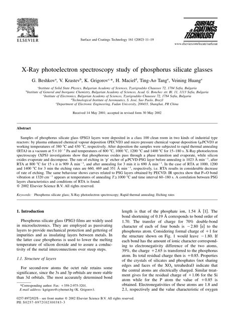 Pdf X Ray Photoelectron Spectroscopy Study Of Phosphorus Silicate Glasses