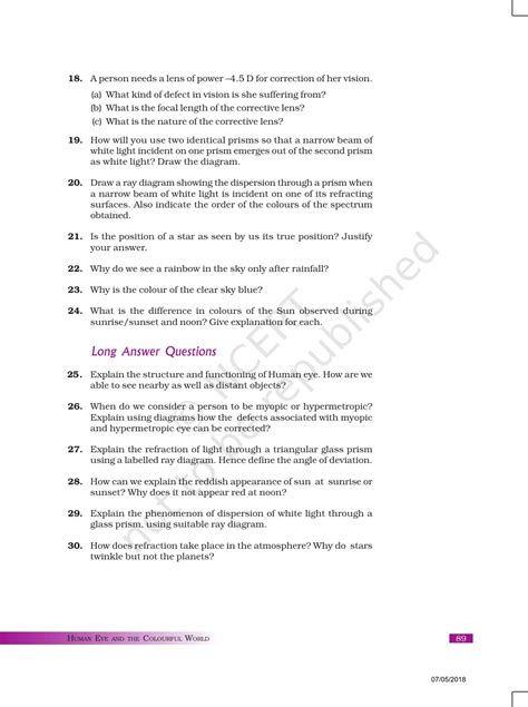 Ncert Exemplar Book For Class 10 Science Chapter 11 Human Eye And Colourful
